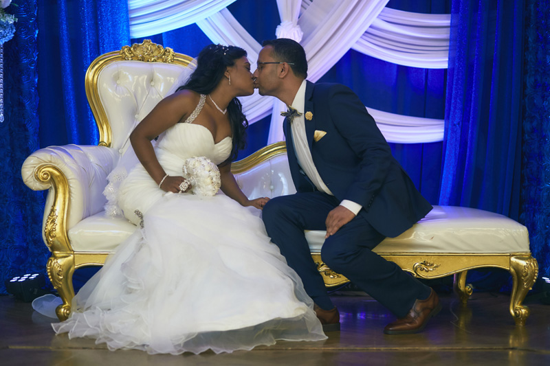 bride and groom kissing