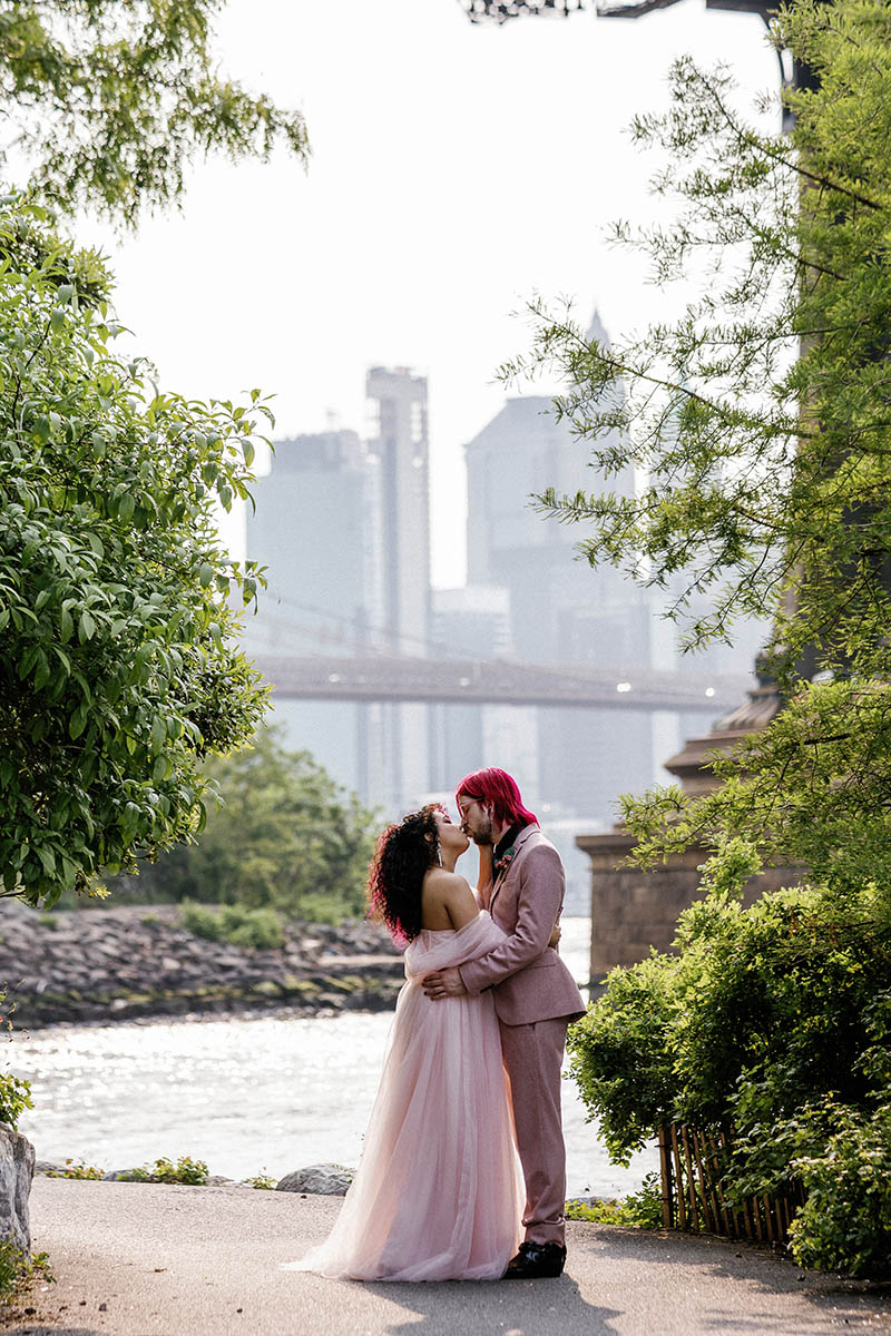 Bride and groom kissing